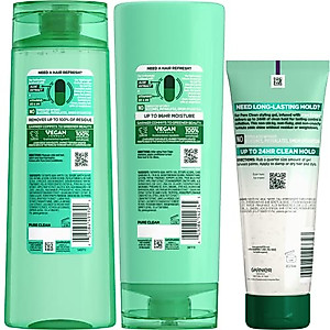 Garnier Fructis Pure Clean Purifying Shampoo, Hydrating Conditioner, and Strong Hold Styling Gel Set (3 Items), 1 Kit (Packaging May Vary)