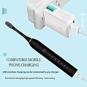 Sonic Electric Toothbrush Rechargeable Ideal for Adults Children, 6 Optional Modes IPX7 USB Fast Charging Electric Ultrasonic Toothbrush with 2 min Build in Timer & 4 Replacement Brush Heads（Black）