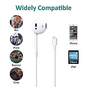 rosyclo 2 Pack Lightning Wired Earbuds Headphones, iPhone in-Ear Stereo Headphones Built-in Microphone Volume Control Earbuds Compatible iPhone 13/12/11/X/8/7/iPad iOS White