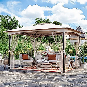LATTOY Metal Patio Gazebo 10'x12' Waterproof Canopy Shelter with Double Roof and Steel Frame pergola Instant Shade Canopy Tent with Mosquito Nettings for Patio,Garden,Yard
