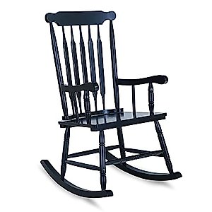 PHI VILLA Outdoor Wood Rocking Chair, Oversized Acacia Wood Slat Back Rocker Chairs for Patio, Deck, Balcony, Porch and Indoor, 30° Safe Recline Support 350 lbs - Black
