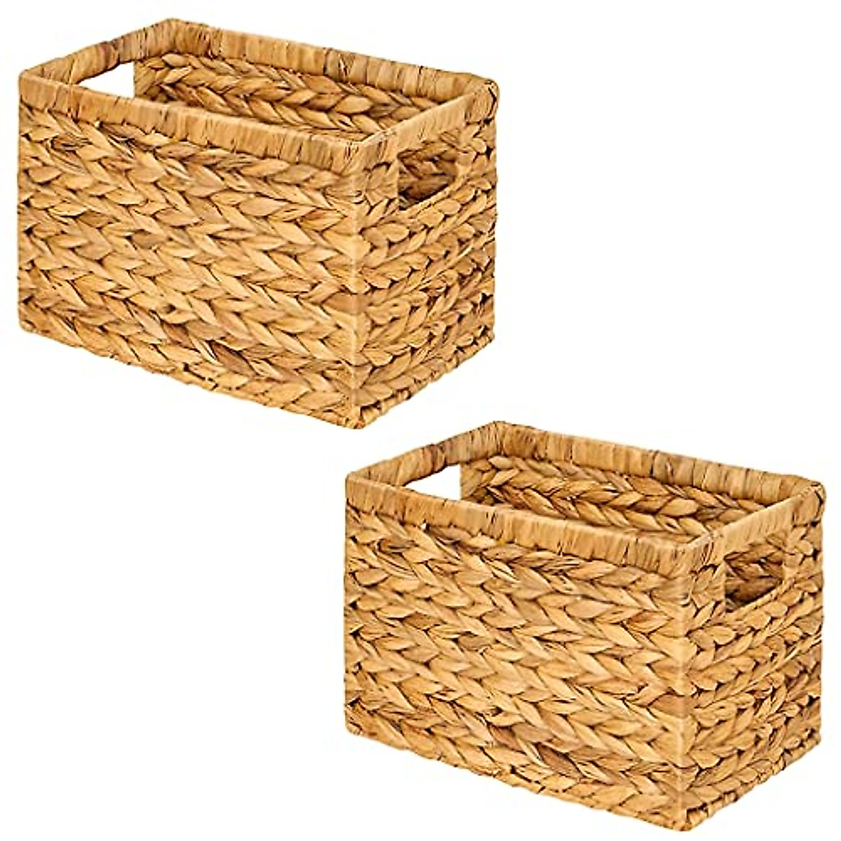 M4DECOR Wicker storage basket, water hyacinth storage baskets, rectangular basket with built-in handles, wicker baskets for storage 12.5 x 8 x 6.5 inches (Natural - 2 Packs)