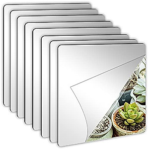 JUNEBRUSHS 8 Pack Self Adhesive Acrylic Mirror, 8 x 8 Inch Tiles,Flexible Plastic Mirror Sheets Wall Stickers,2MM Thick Frameless Small Mirror