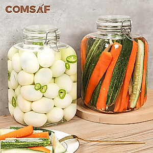 ComSaf 1 Gallon Glass Jar with Lid, 128oz Glass Jars with Airtight Lid Set of 2, Square Mason Jars, Large Storage Containers with Lids for Canning, Fruit juice, Flour, Sugar, Rice, Pickled Egg