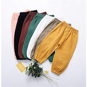 Ursobutegl Toddler Baby Boy Girl Cotton Linen Joggers Pants Elastic Basic Long Pants Harem Bloomers Infant Kid Fall Clothes (3pcs-D, 1-2 Years)