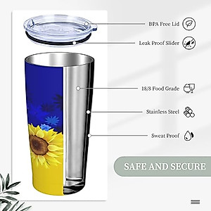 VKKOEWL Sunflowers And Blue Ukraine Stainless Steel Insulated Tumbler 20 Oz Travel Water Bottle Coffee Mug Drink Cup With Lid Straw
