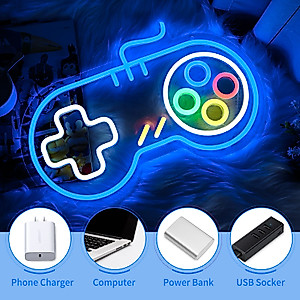 GOVZERY Cool Gamepad Neon Signs for Boys Room Decor 16.5''x10'' LED Neon Light Sign for Bedroom Wall Decor Gaming Decor for Boys Room Kids Game Room Teen Room Man cave (Blue-dimmable)