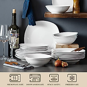 MALACASA Dinnerware Sets, 24-Piece Porcelain Dinnerware Set Plates and Bowls Sets, Gray White Square Dishes Dinner Sets for Dessert, Salad and Pasta, Modern Dish Set for 6, Series Elisa