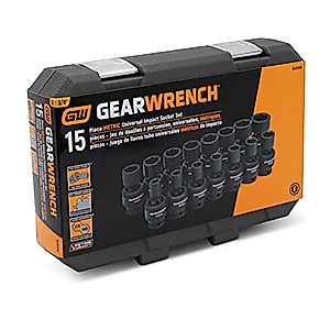 GEARWRENCH 15 Piece 3/8inch Drive 6 Point Universal Impact Socket Set, Metric - 84918N
