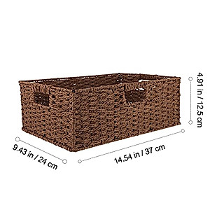 BESPORTBLE Rattan Storage Basket Water Hyacinth Storage Baskets Rectangular Wicker Baskets with Built- in Handles Natural Wicker Storage Basket Bins for Home Organization Coffee Shelf Organizer
