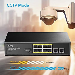 Cudy 8 Port PoE+ Switch with 2 Uplink Ports 120W, 8 10/100Mbps PoE+@120W, Extend/VLAN Mode, 802.3af, 802.3at Standard, Fanless, Watchdog, Plug and Play FS1010P