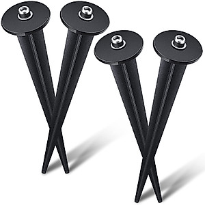 Zhengmy 4 Packs Threaded Spike Flood Light Ground Stake Metal Replacement Stakes for Solar Lights Outdoor LED Solar Light Stakes with 4 Hex Screws for Gardens Yard Path Lawn 6.3 Inches(Black)