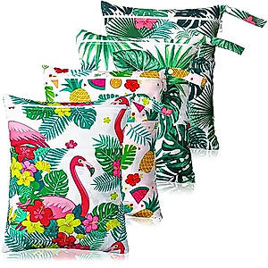 Windyun 4 Pieces Tropical Wet Bag Waterproof Reusable Wet Dry Bag Hawaii Cloth Diaper Aloha Sealed Washable Swimsuit Bag for Travel Summer Beach Wet Swimwear Baby Diaper Toiletries, 11.81 x 15.75 Inch