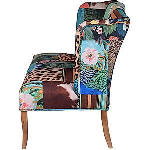 Maykoosh Modern Motifs Bird Collage Print Settee with Plush Velvet Upholstery, Adjustable Foot Pads, and Sturdy Wood Frame - 38” H for Vibrant Living Room or Hallway Seating