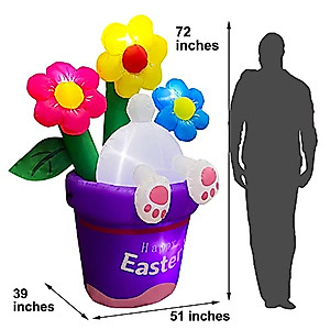 BLOWOUT FUN 6ft Inflatable Easter Rabbit into Flower Basket Decoration LED Blow Up Lighted Decor Indoor Outdoor Holiday Art Decor Clearance