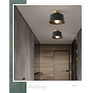 Ceiling Light Fixture, Hallway Ceiling Light with Gold Plate and Matte Black Shade, Modern Simple Style Porch Light Fixtures Semi Flush Mount (Black)