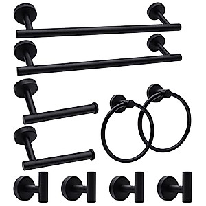 Bathroom Hardware Set, 10pcs Bathroom Hardware Set, Stainless Steel Bath Hardware Set Including 16" Hand Towel Bars, Toilet Paper Holders, Towel Rings, Robe Towel Hooks (10pcs, Black)