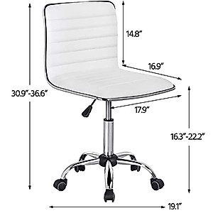 Small Task Chair for Women, Low Back Armless PU Leather Ribbed Computer Executive Cute Desk Chair with Wheels, Rolling Chair Vanity Makeup Chair Silla Para Mujer for Office Vanity Makeup Room