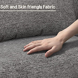 Lonkwa Modern Grey 130'' L-Shape Linen Sofa, 4 Seat Sectional Couch with 4 Pillow, Storage Ottomans, Convertible Sofa Bed for Living Room