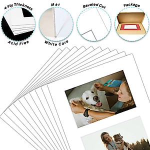 Golden State Art, Bevel Cut Mats for Two Photos, Acid-Free White Core for Photographs, Prints, Artworks - Great for Graduations, Frames (White, 8x10 Mats for 4x6 Pictures, Pack of 10)