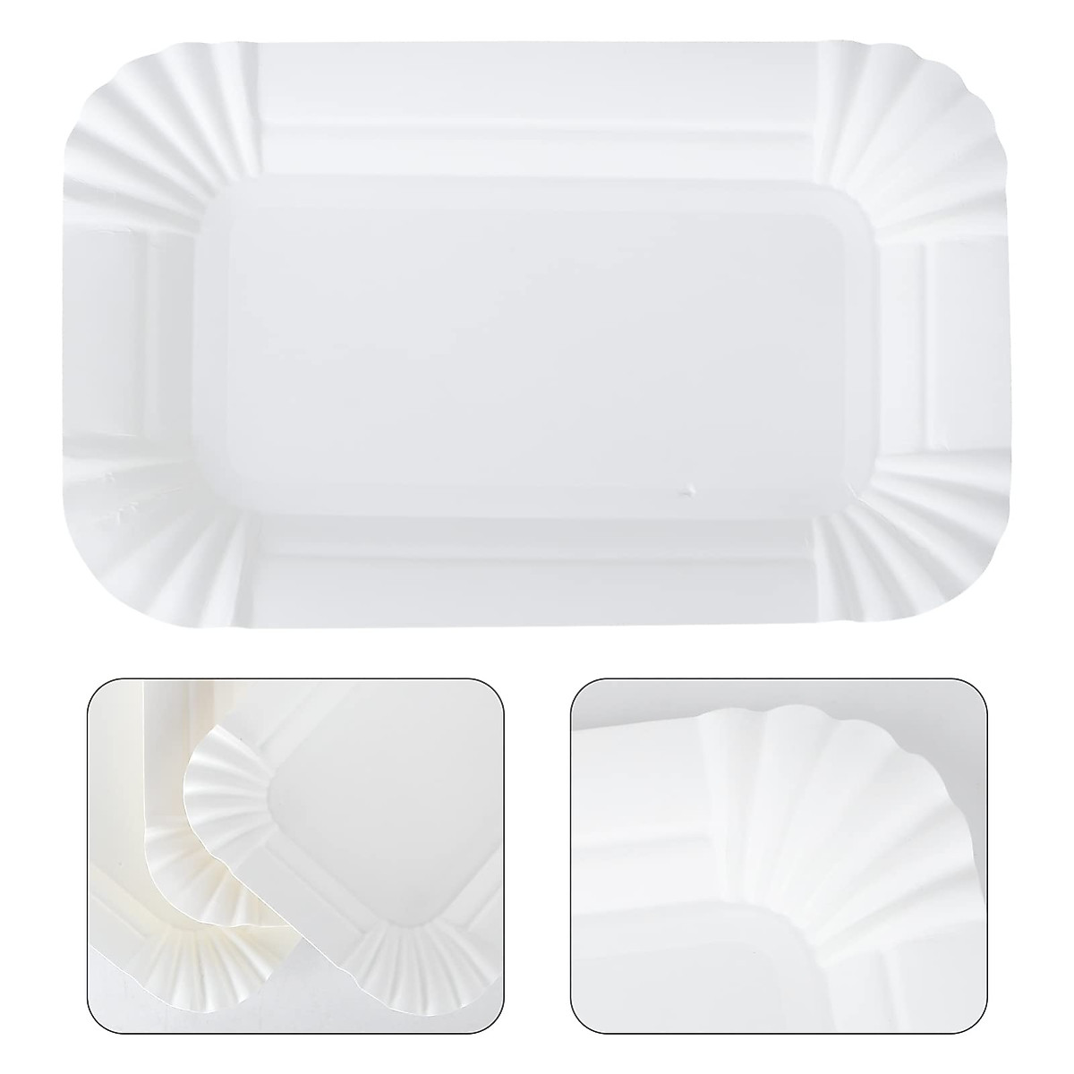100PCS Paper plate for cake Fruits Tray dishwasher tray dinner Dish birthday disposable dinnerware disposable serving trays Party Paper Plates rectangle Foam white meat dish