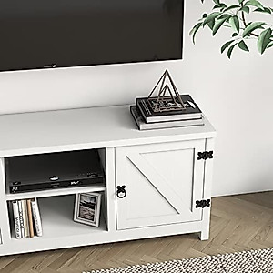 Panana Modern Farmhouse TV Stand for 65 inch TV, Entertainment Center with Storage and Open Shelves, Wood TV Stands TV Table Stand for Living Room, Bedroom (White, for 32"-65" TV)
