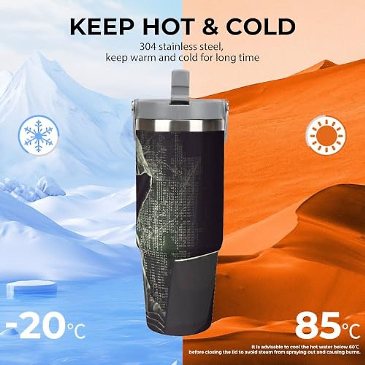 HJUQNGF 30oz Stainless Steel Insulated Tumbler with Flip Lid & Straw, Leakproof Travel Mug for Car, Hacker Double Wall Vacuum Thermal Coffee Cup with Handle, Spill-Proof Design for Hot/Cold Drinks