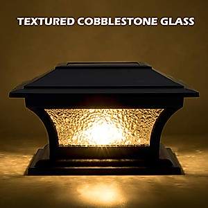 SIEDiNLAR Solar Post Lights Outdoor Glass LED Fence Cap Light 2 Modes for 4x4 5x5 6x6 Posts Deck Patio Garden Decoration Warm White/Cool White Lighting Black (2 Pack)