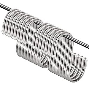 ABuff 100 Pcs S Hooks for Hanging with Rubber Stopper Non Slip, 2.75 Inch S Shaped Stainless Steel Hooks, Heavy Duty S Hooks for Clothes, Kitchen, Plant Pots, Bags, Cups(Silver)