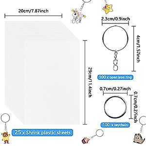 OFNMY 125 Pieces Heat Shrink Plastic Sheet Kit with 25 PCS Shrinky Art Paper and 100 PCS Keychains for Kids Creative Craft Marking, Homemade Shrinky Dinks, Handprint Keychains for Christmas