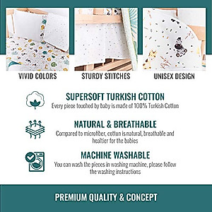 PAMOOQ 100% Cotton Crib Bedding Set | 8-Piece Baby Bedding Crib Set | Jungle Safari Design Nursery Crib Set | Premium Turkish Cotton | Woodland Collection | Includes Mattress Protector