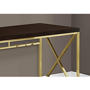 Monarch Specialties I 7201 Computer Desk, Home Office, Laptop, Work, Metal, Laminate, Brown, Gold, Contemporary, Modern