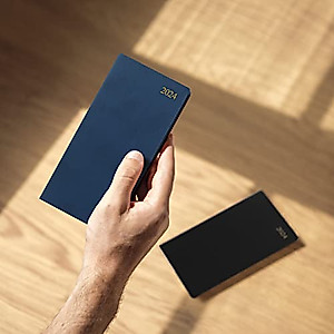 Letts of London Signature Weekly/Monthly Planner, 12 Months, January to December, 2024, Bonded Leather, Slim Size, 6.625" x 3.25", Blue (C38SUBE-24)