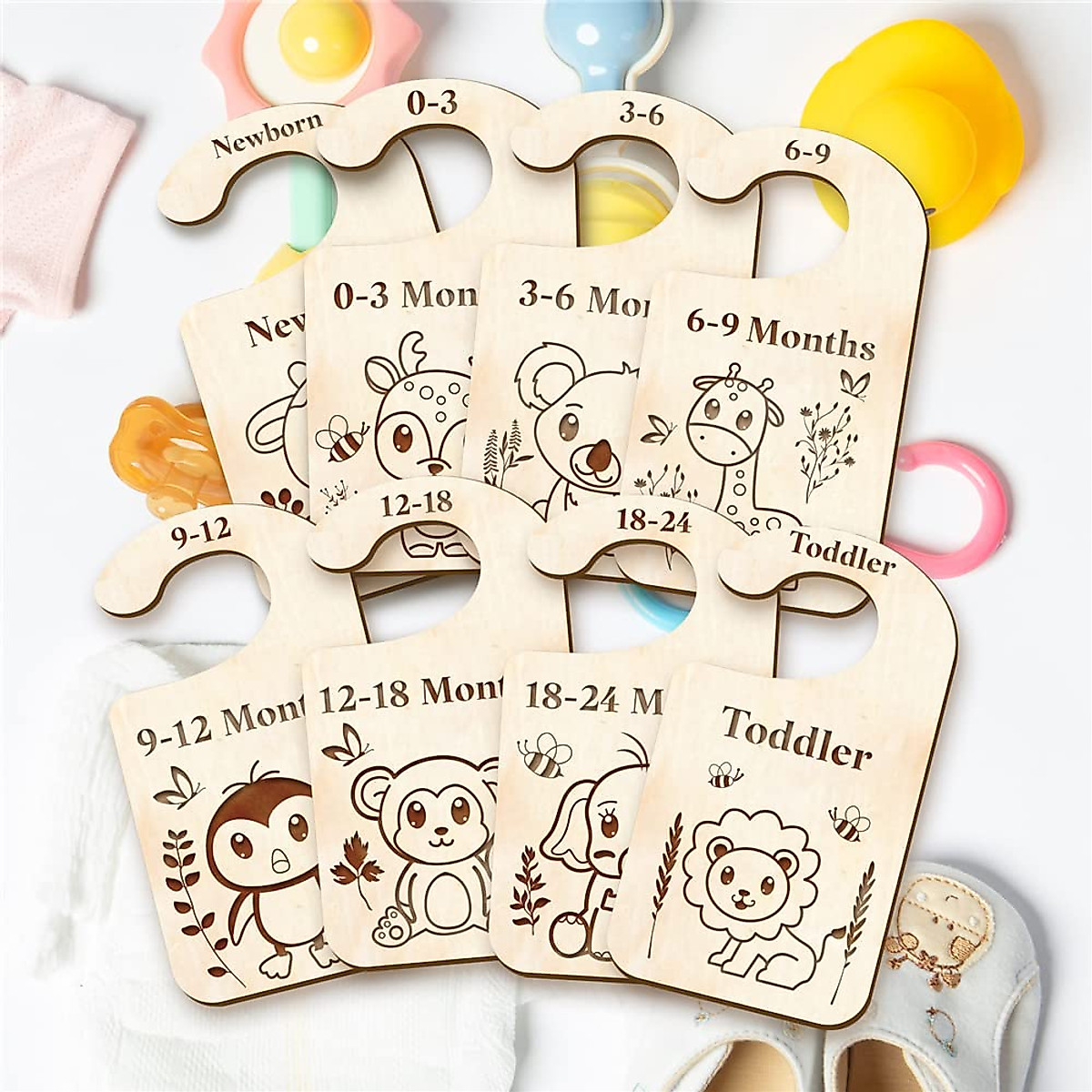 CRASPIRE Baby Nursery Closet Dividers Set of 10 Wooden Double-Sided Baby Clothes Size Hanger Organizer Moon Theme Nursery Decor from Newborn to 24 Months Home Wardrobe
