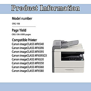 1-Pack Black Compatible 106 Toner Cartridge Replacement for Canon ImageCLASS MF6595 MF6595CX MF6530 MF6540 MF6590 MF6550 MF6560 6580 Printer Toner Cartridge