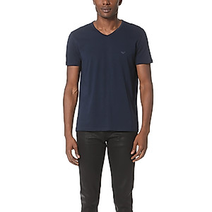 Emporio Armani mens Cotton V-neck Undershirts Base Layer Top, Grey/Navy/Black, Large US