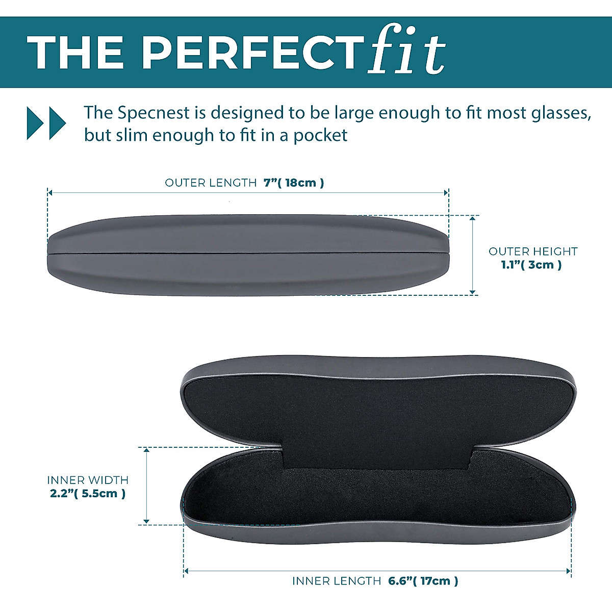 SpecNest Eye Glass Case - Thin and Slim Hard Shell Glasses Case for Eyeglasses - Stainless Steel Shell with Vegan Leather for a Modern Professional Look - Hard Glasses Case