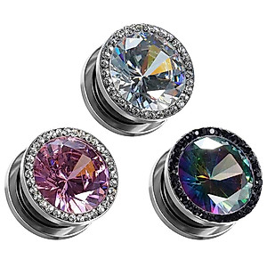 COOEAR Gauges For Ears Plugs and Tunnels Piercing Earrings Crystal With Zircon Style Expander Stretchers Size 2g(6mm) to 5/8"(16mm)