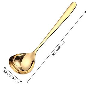 GuDoQi Soup Ladle, 3 Pack Durable 304 Stainless Steel with Polished Titanium Plated Big Volume Soup Spoon, Kitchen Gadget Utensil,8 Inch, Gold