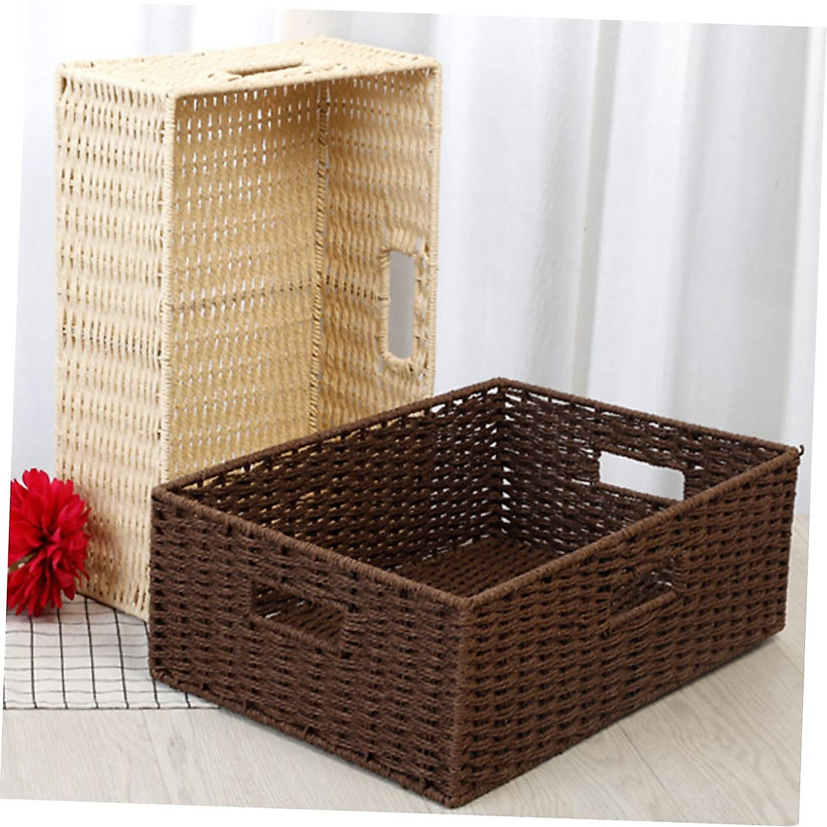 ABOOFAN 1pc Rattan Storage Basket Rustic Basket Woven Basket Makeup Containers Willow Basket Rattan Serving Basket Handmade Basket Home Decor Sundries Basket Storage Rack With Cover Grass