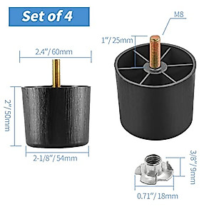 Masendelk 2 inch Plastic Furniture Legs, Round Tapered Table Legs Black Sofa Legs Replacement Legs with M8 Hanger Bolts for Couch Table Sofa, Pack of 4