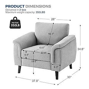 ELUCHANG Oversized Accent Chair, Linen Fabric Mid Century Modern Chair with Solid Wood Frame & Soft Cushion, Comfy Upholstered Armchair Reading Chairs for Living Room, Small Spaces, Light Gray, 2PCS