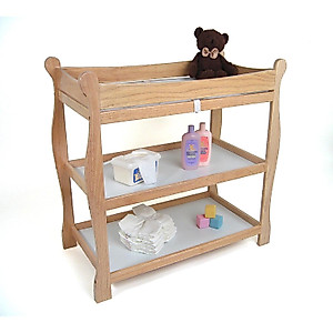 Badger Basket Sleigh Style Baby Changing Table with Pad, Nursery Furniture with Storage - Natural