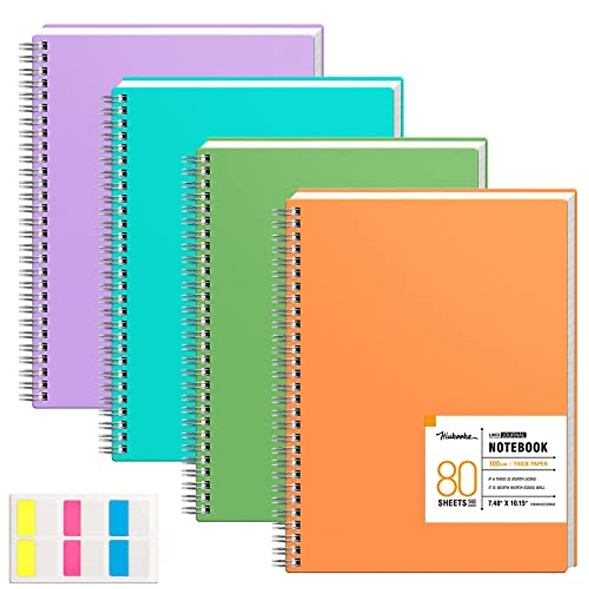 HIUKOOKA College Ruled Spiral Notebook 7.48"X 10.15"(B5),4 Pack Hardcover Journal Notebook with Sticky Notes,160 Pages ,100GSM Thick Paper,Cute Notebook for Works,Study,Meeting,Writing(Tiffany Blue,
