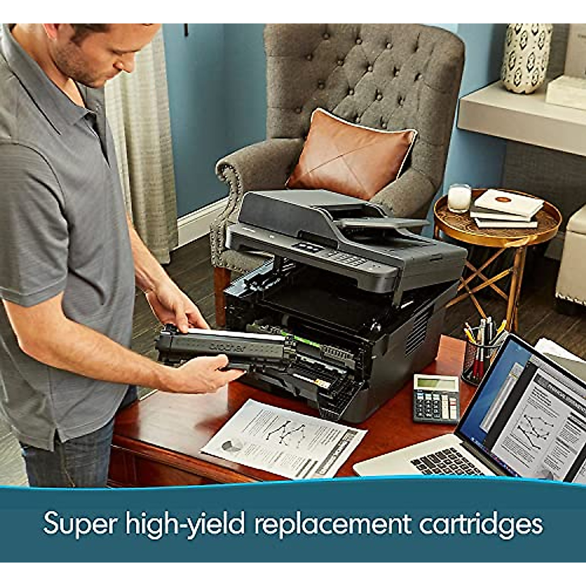 Brother MFCL2750DW Monochrome All-in-One Wireless Laser Printer, Duplex Copy & Print & Scan & Fax, 36ppm, Automatic 2-Sided Printing, 2.7’’Color Touchscreen, 250-sheet, Lanbertent Printer Cable