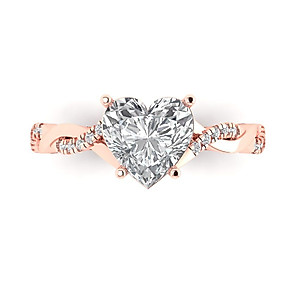 2.1 Ct Heart Cut Clear Simulated Diamond 14K Rose Gold Solitaire with Accents Engagement Promise Bridal Ring Size 5.5