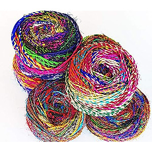 Revolution Fibers Recycled Sari Silk Yarn, Multi-Color Pure Silk Yarn, Made from Handspun Used Sari Fabric Ribbon Scraps, Rainbow Yarn for Knitting, Weaving & Crocheting 100 Grams per Ball (2-Pack)