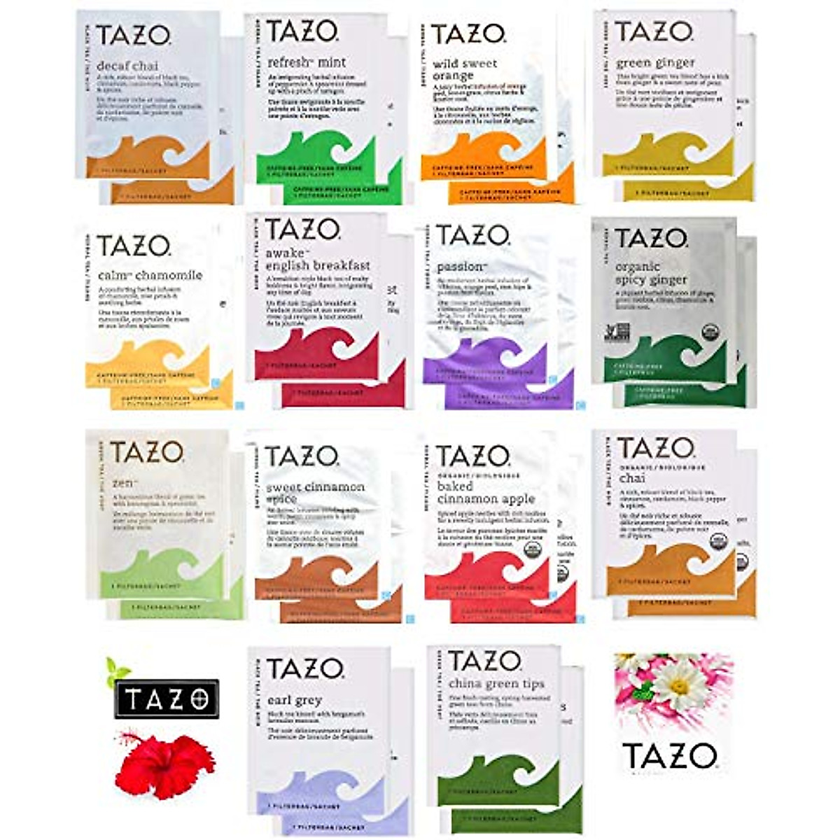Tazo Tea Bags Sampler Assortment Variety Pack Gift Box - 42 Count - 14 Different Flavors Perfect Variety – Passion Fruit, Awake English Breakfast, Early Grey, Green, Herbal, Chai Tea and more …