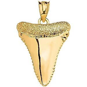 14K Yellow Gold 1-1/8” Lucky Shark Tooth Pendant - Pendant Only