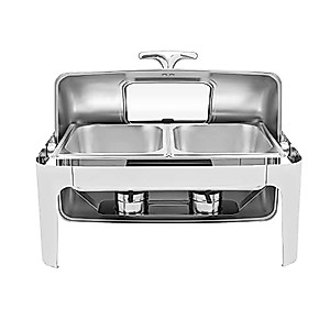 13.5L Visible Window Buffet Chafing Dish Set, Stainless Steel Commercial Chafer Roll Top Food Warmer Warming Tray with Lid Ideal for Parties, Wedding, Festival Gathering (2 Tiers)